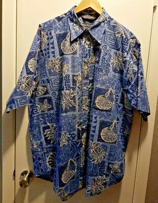 NAUTICA SHORT SLEEVE SHIRT COTTON BLUE SEA SHELL STAR FISH HAWAIIAN ...