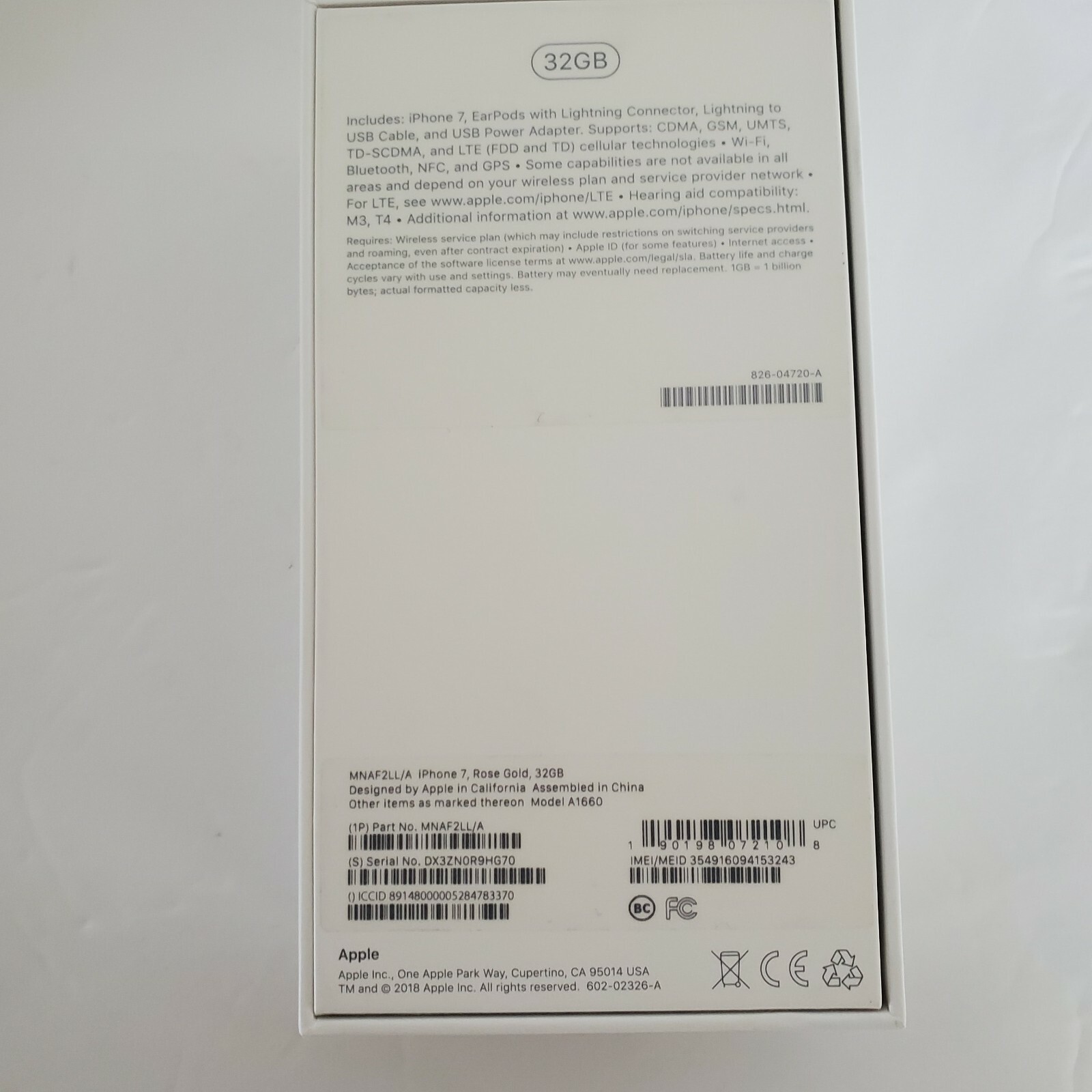 Apple iPhone 7 Empty Original Box 32GB Rose Gold BOX ONLY No Phone No ...