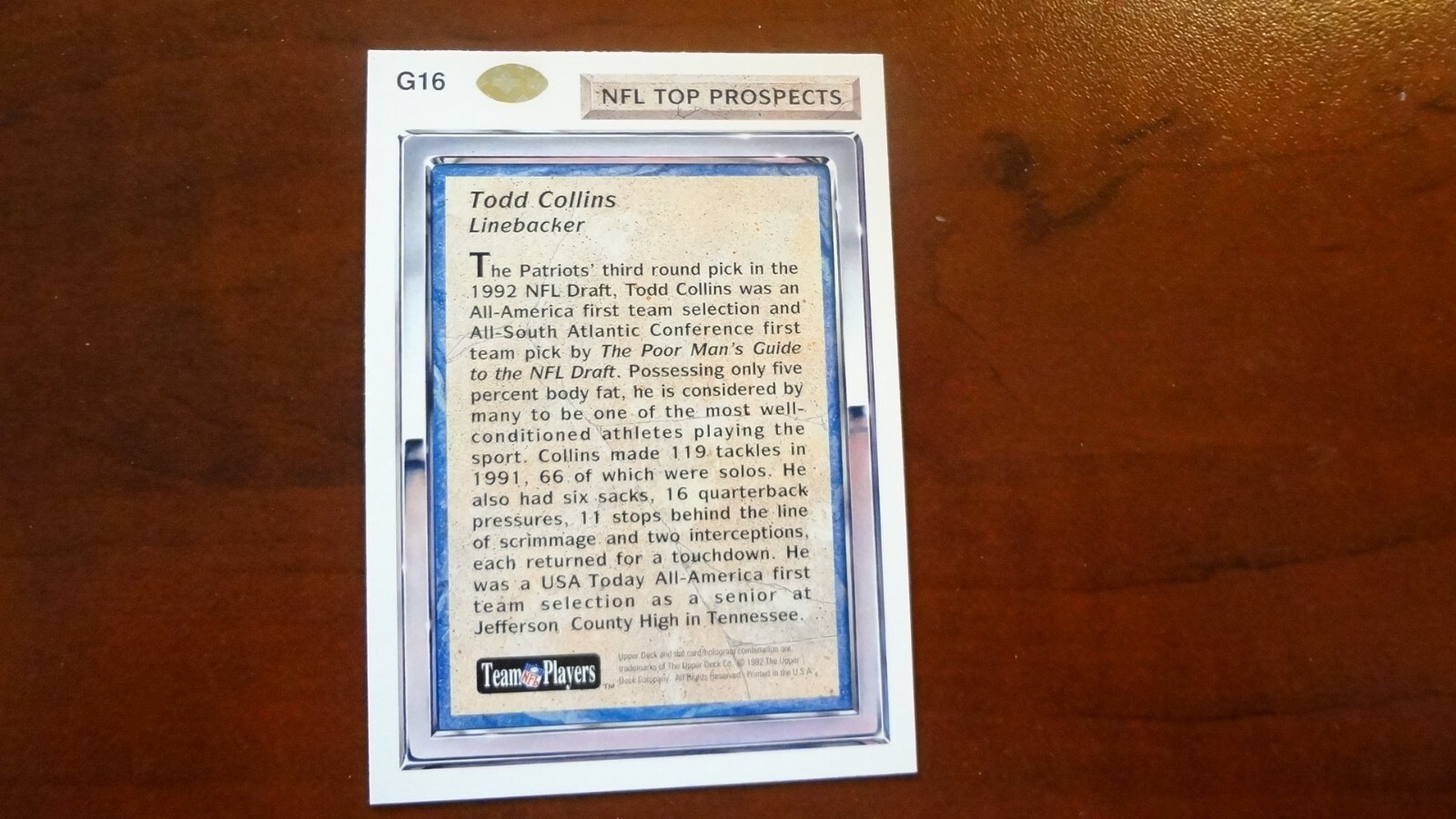 1992 UPPER DECK # G16 TODD COLLINS FOOTBALL CARD | eBay