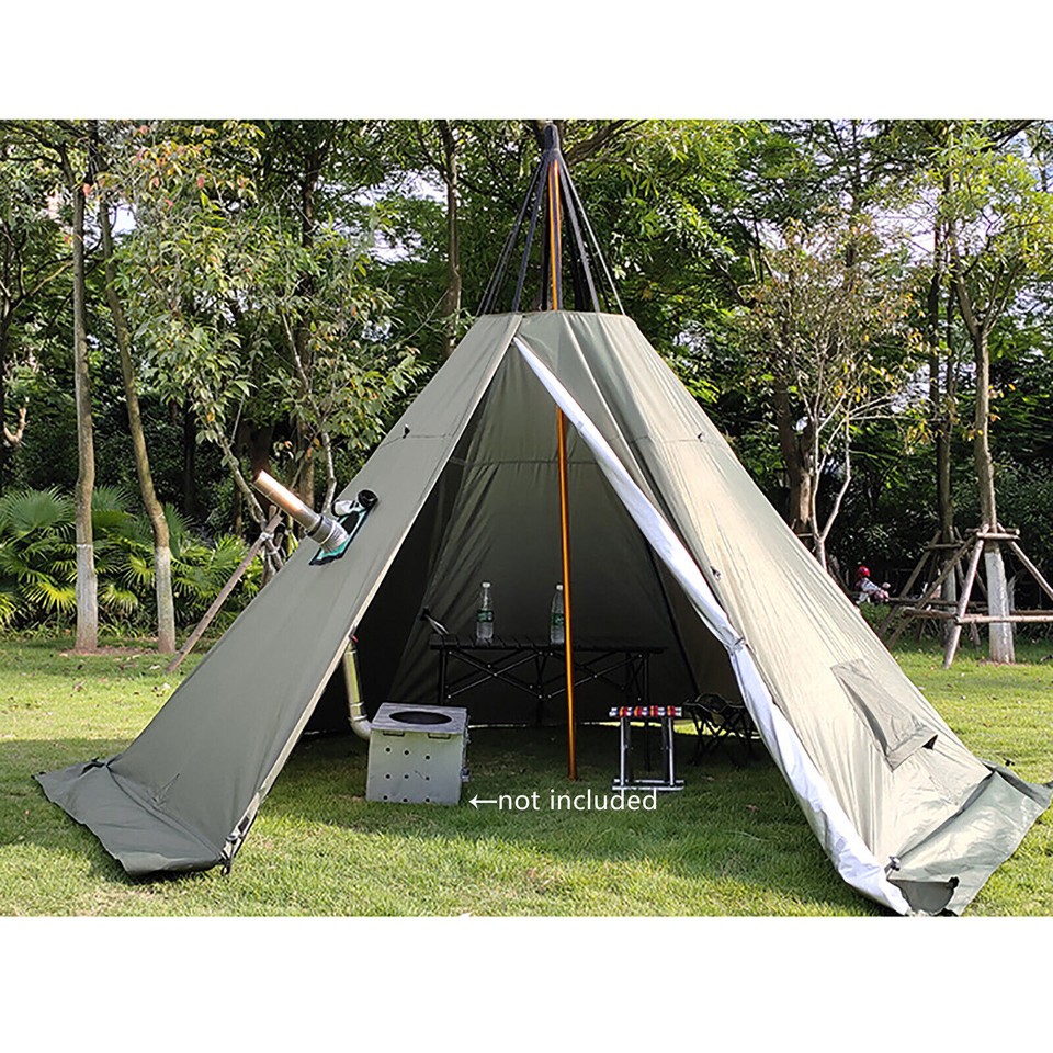 Green Travel Teepee Tent 2-Door Camping Equipment Portable 4-Season ...