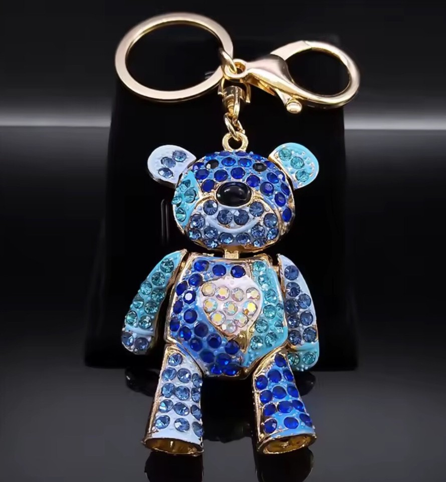 Adorable Jointed Bear Rhinestone Gold Key Chain Purse Backpack Charm ...