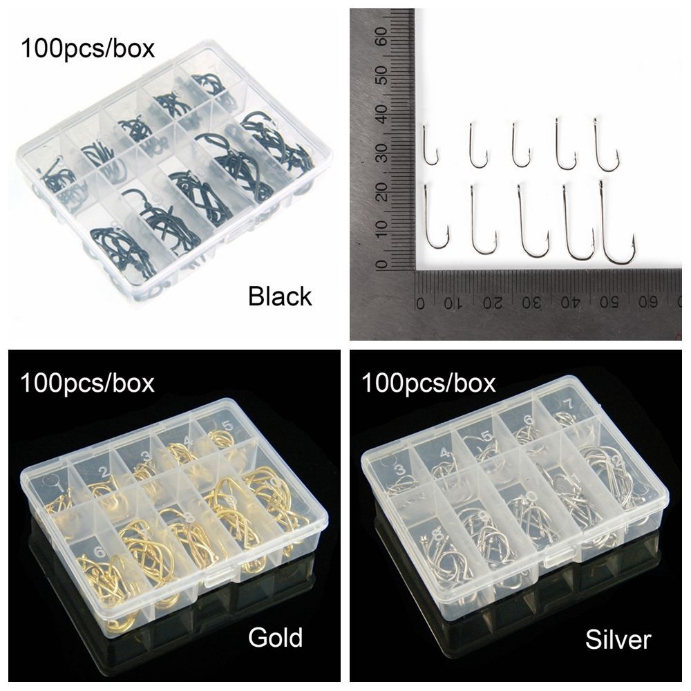100Pcs 1 Box New 3# - 12# 10 Sizes Fishook Durable Head Fish Bait ...