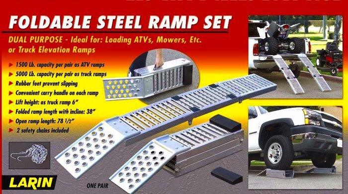 Larin dual purpose steel folding ramps pickup truck trailer ATV loading ...