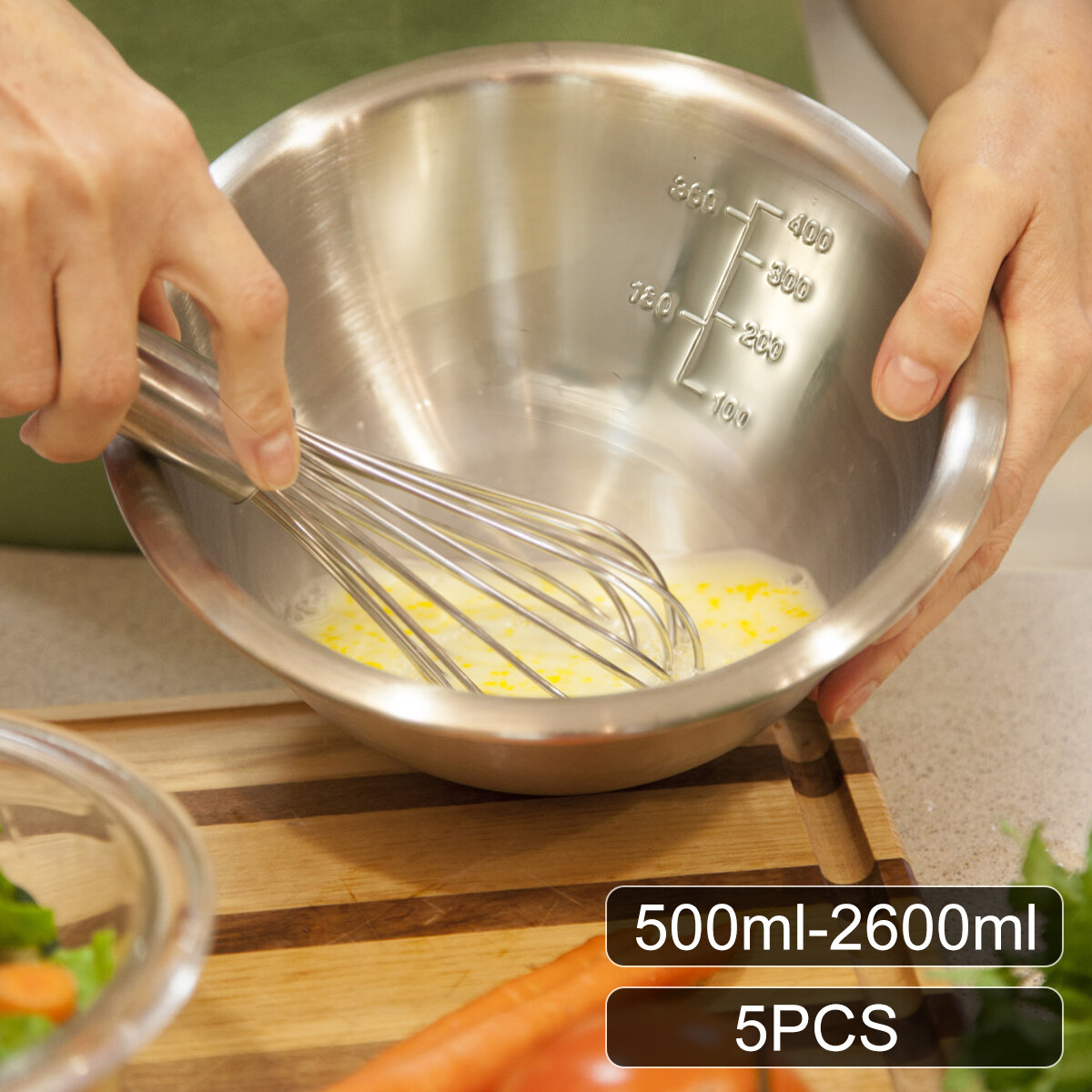 5 Pcs Stainless Steel Mixing Bowl Set Soup Basin 5 Sizes Nesting Bowls ...