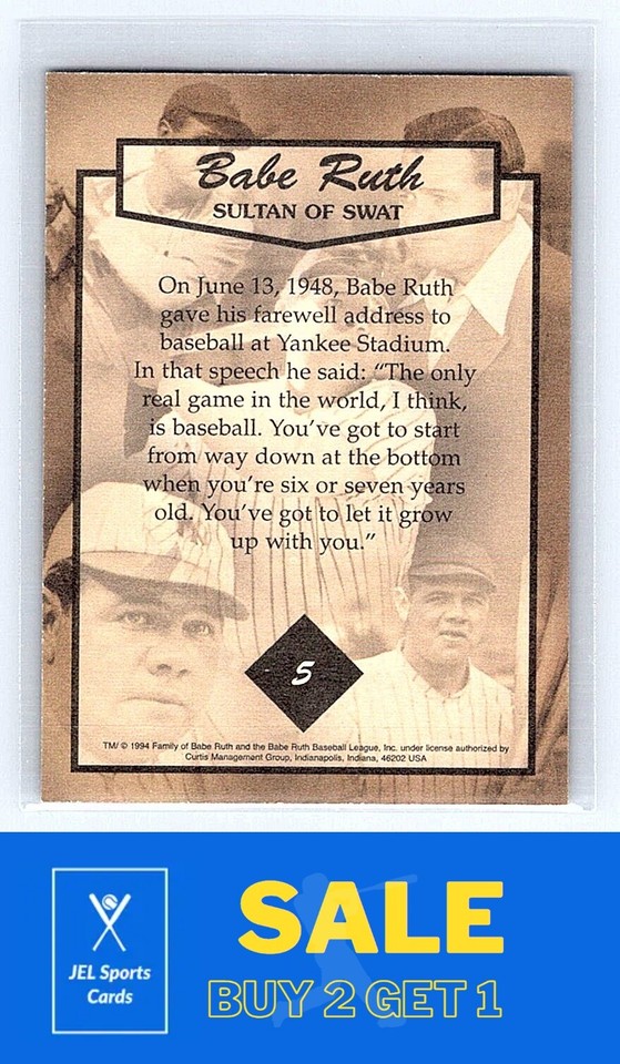 1994 Guyana Babe Ruth Sultan of Swat Stamp Cards Promo. #5 Babe Ruth | eBay