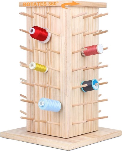 Brothread 84 Spools 360° Fully Rotating Wooden Thread Rack/Thread ...