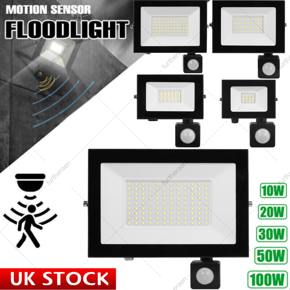 10W-100W LED Floodlight PIR Sensor Motion Security Flood Light Outdoor ...