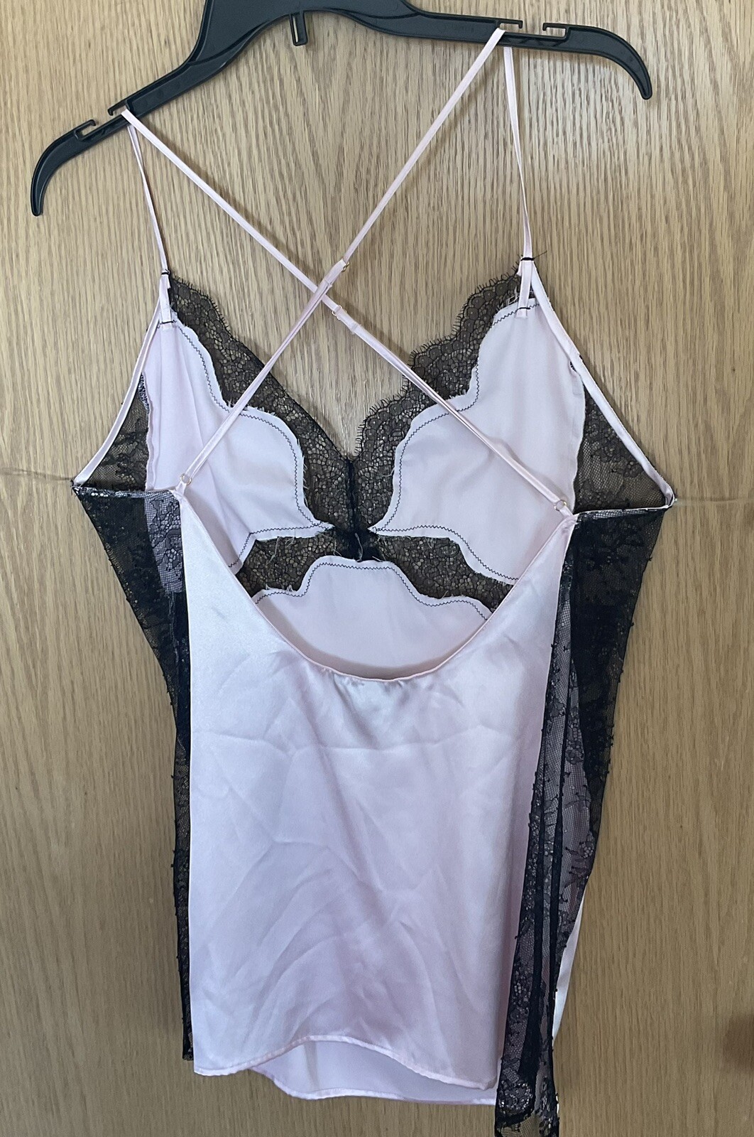 NWT $50 Victoria's Secret lingerie Camisole top Pink Satin & Black Lace ...