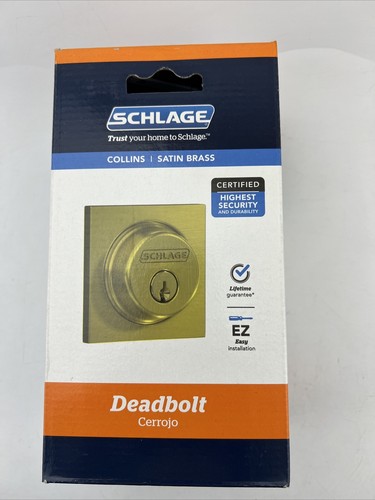 Schlage Collins Deadbolt Lock Single Cylinder Keyed Entry Brass B60N G ...