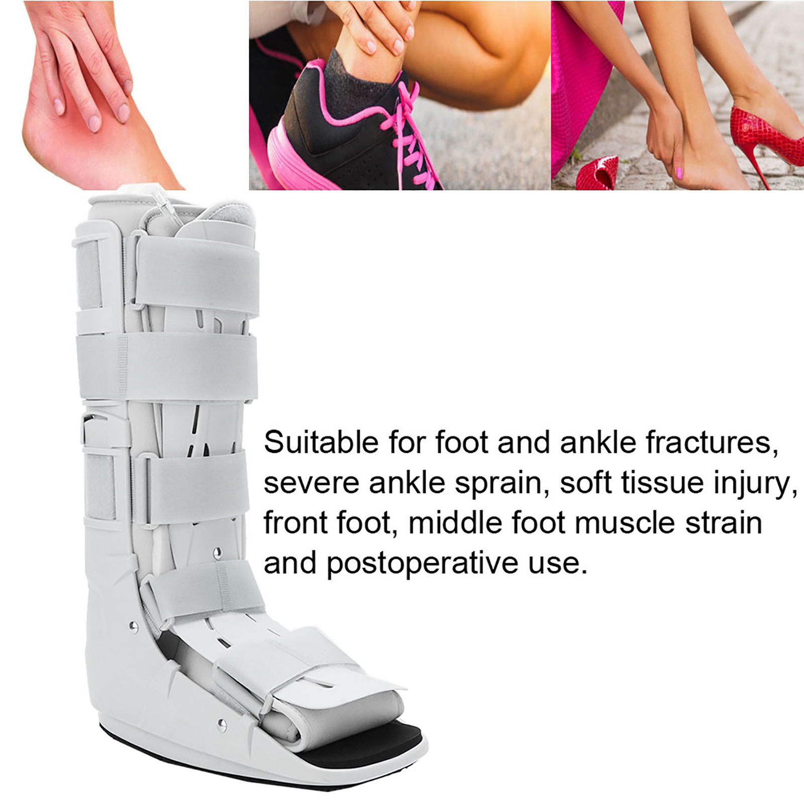 Foam Pneumatic Walking Boot Ankle Strap Support Foot Orthosis Plantar ...