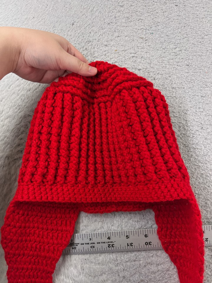 Beanie Toque Adult Red Knit Long Ear Flaps Acrylic Blend Winter Snow ...