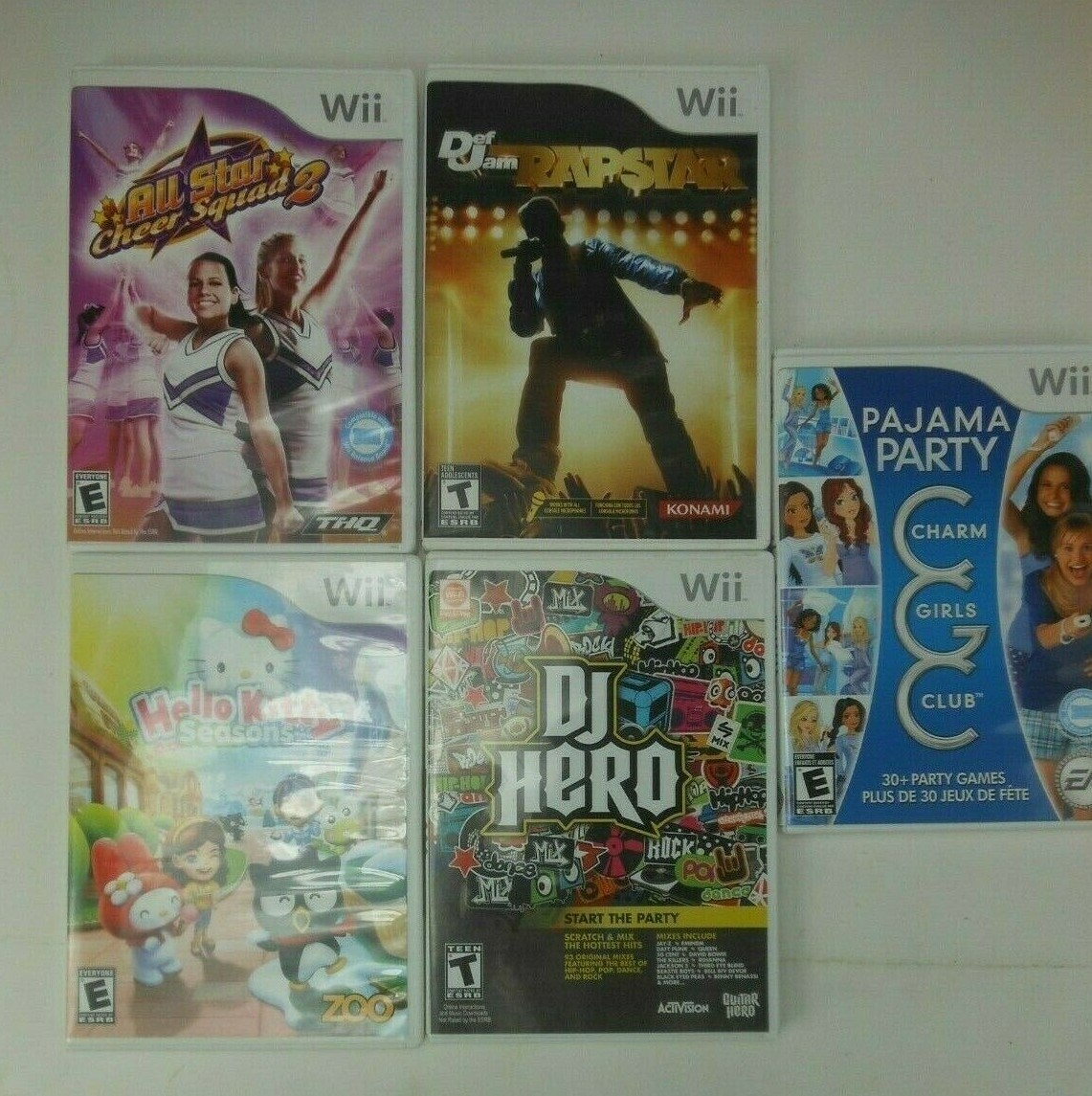 Lot of 5 Wii Video Games DJ Hero Hello Kitty Pajama Party Def Jam ...