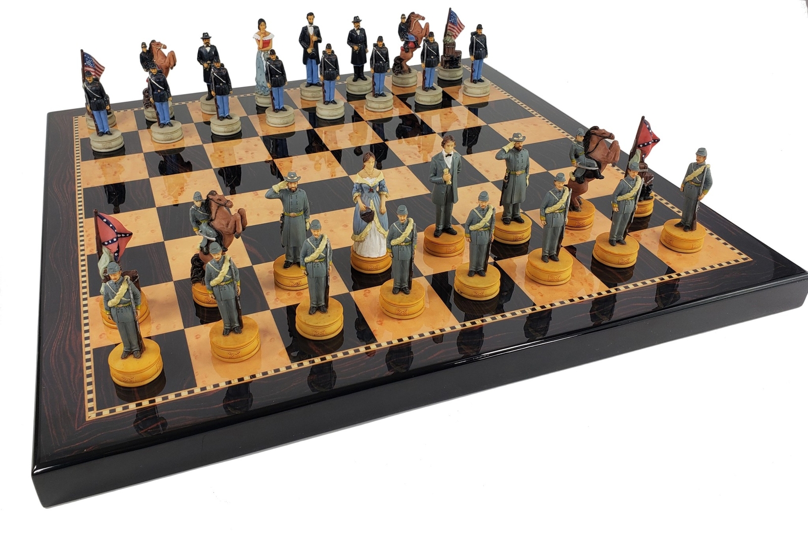 US American Civil War Queens Chess Set with 18" Dark Walnut & Maple ...