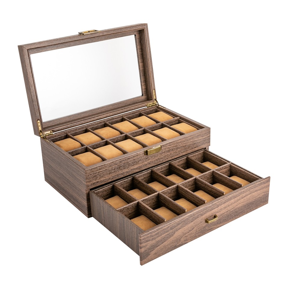 24 Slots Watch Box Watch Case Mens Jewelry Holder Watch Display Case w ...