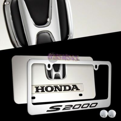 2pcs HONDA S2000 3D Stainless Steel License Plate Frame w/ Caps - Front ...