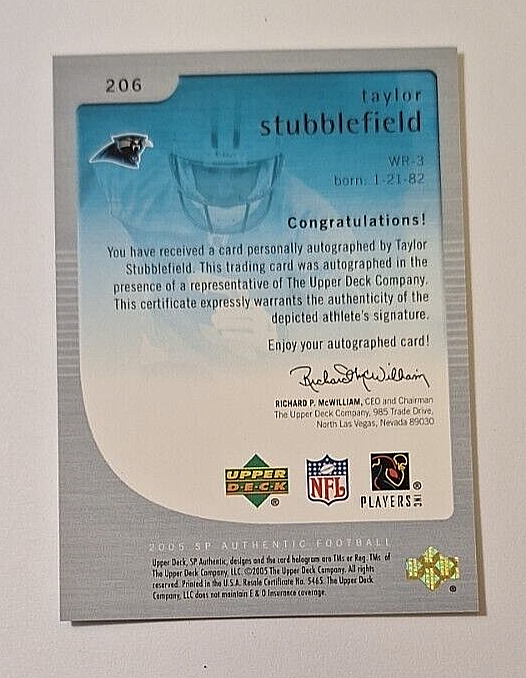 2003 SP Authentic Rookie Authentics #206 Taylor Stubblefield Rc Auto ...