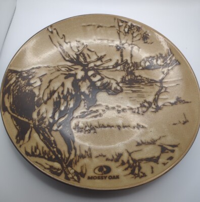 2 Mossy Oak Brown 12" Plates Glazed Moose Bear Lake Trees Wildlife | eBay