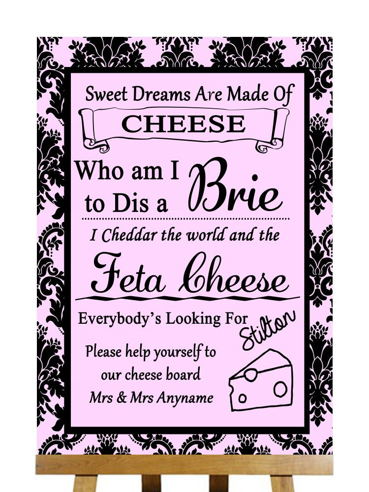 Baby Pink Black Damask Cheese Song For Board Personalised Wedding Sign ...