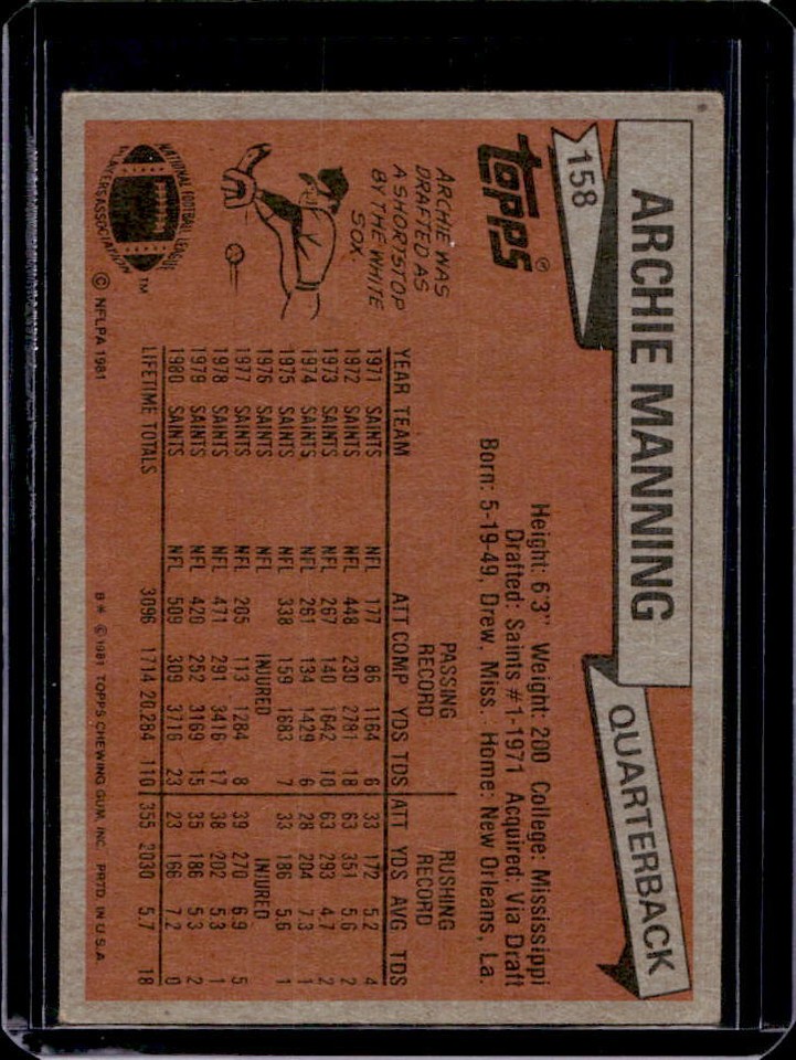 1981 Topps Archie Manning #158 Saints | eBay