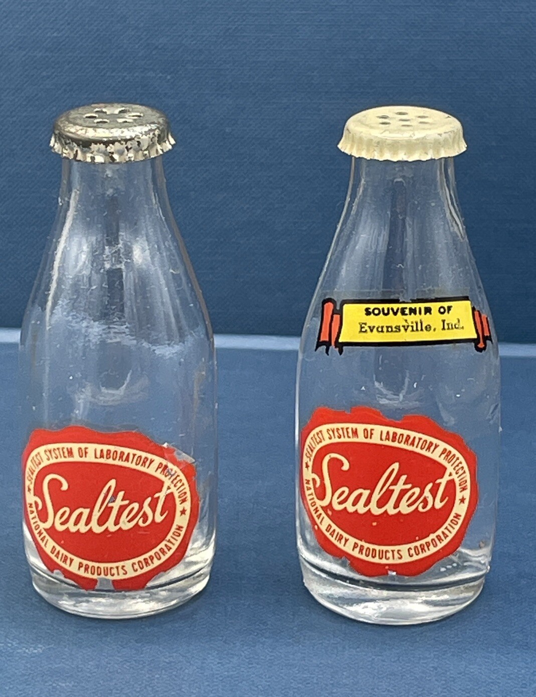 Vtg Circa 1950 SEALTEST DAIRY MILK BOTTLES ADVERTISING Salt Pepper ...