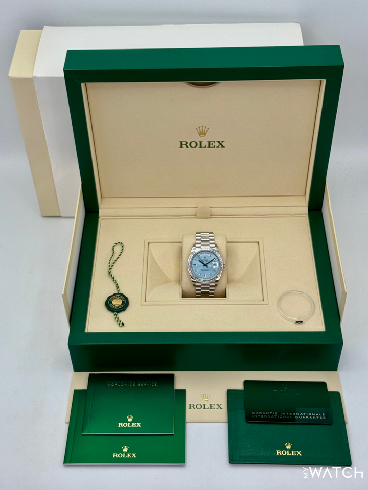 2022 Rolex Day-Date 40mm 228396TBR Ice Blue Diamond Baguette Dial | eBay