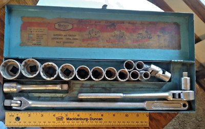 VINTAGE INDESTRO SELECT 15 PC 1/2" SOCKET SET 12PT W/ MATCHING METAL ...