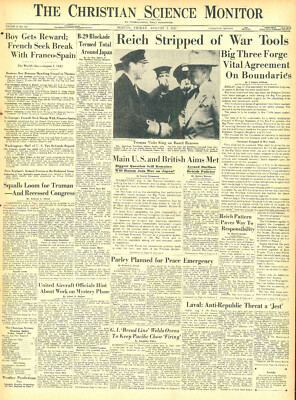 August 3, 1945 WWII Original Int. Newspaper - REICH STRIPPED OF WAR ...