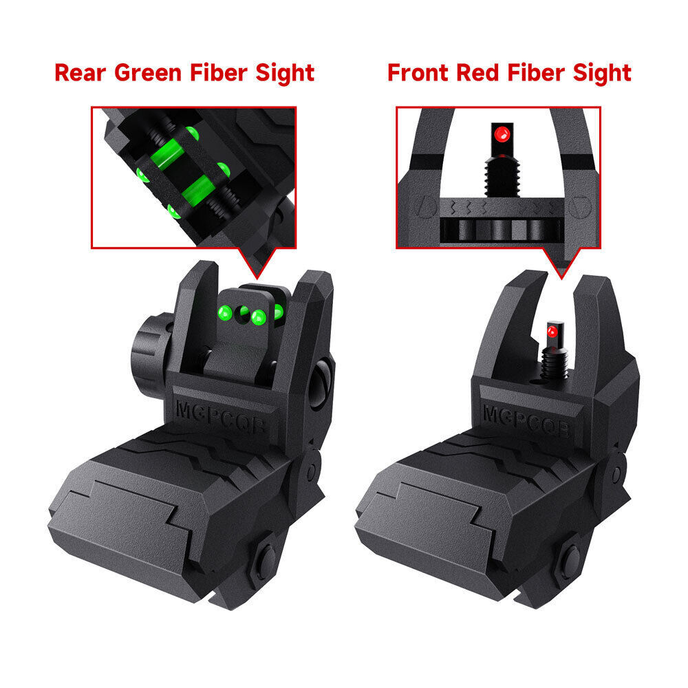 Tactical Folding Fiber Optic Iron Sight Flip Up Sights Set Front Rear ...