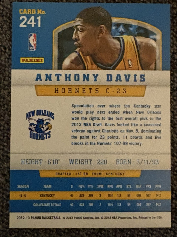 ANTHONY DAVIS 2012-13 PANINI ROOKIE CARD | eBay
