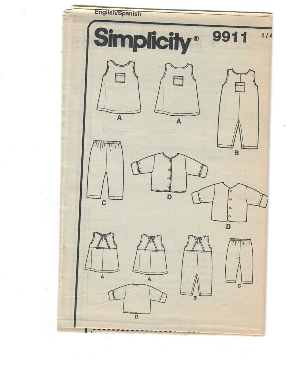 Simplicity Pattern 9911 Babies Dress Romper Pants Lined Jacket Size XXS ...
