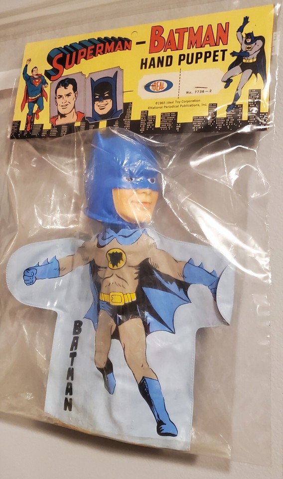 1966 Ideal Batman Hand Puppet Vinyl Adam West TV MIP Mint On Card 60s ...