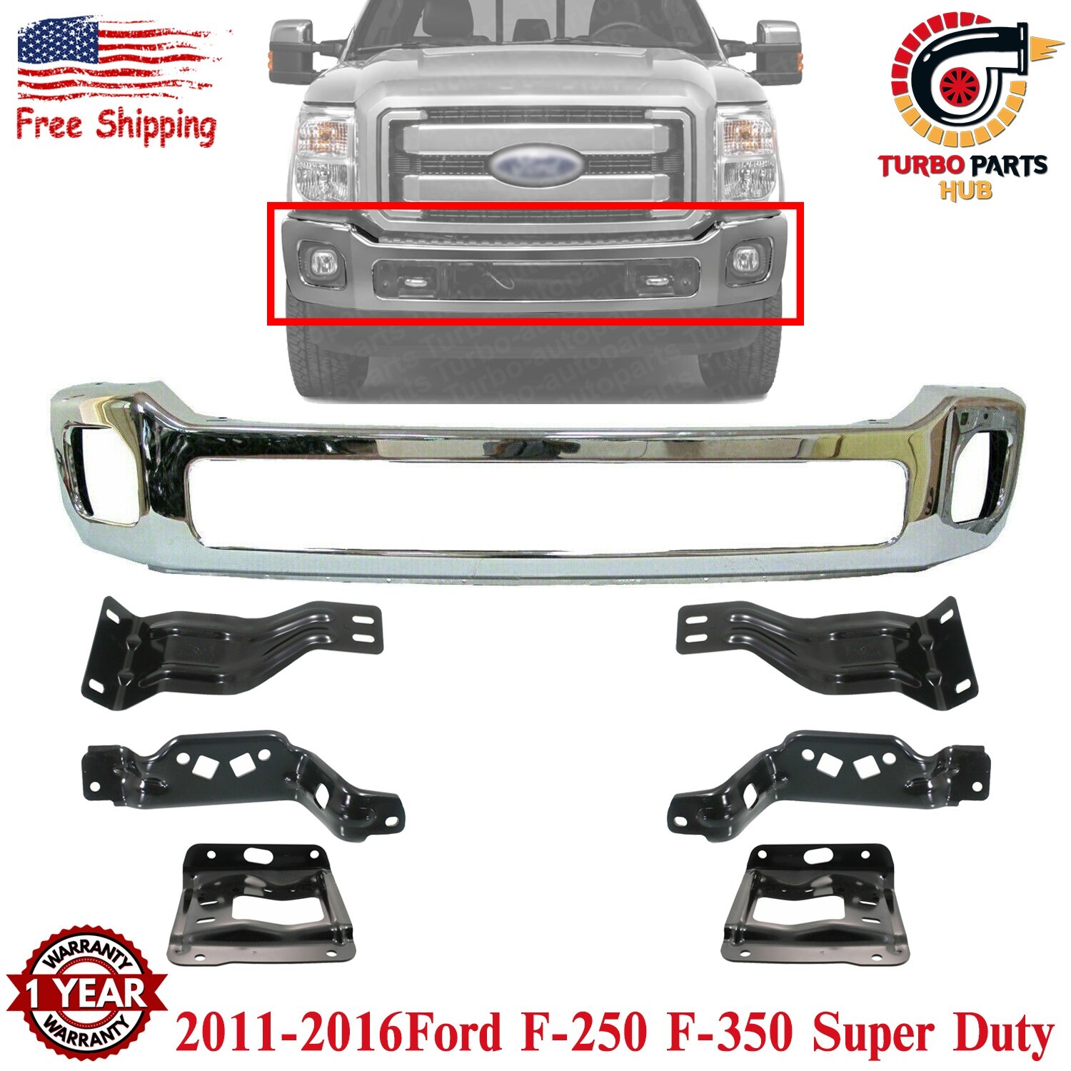 Front Bumper Chrome Steel + Brackets Kit For 2011-16 Ford F-250 F-350 ...