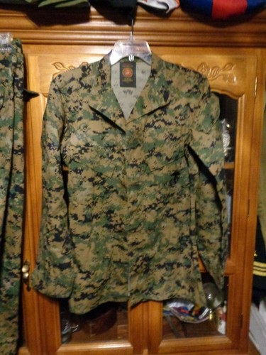 USMC MARPAT Uniform WOODLAND Combat Shirt & Pants in size MEDIUM LONG ...