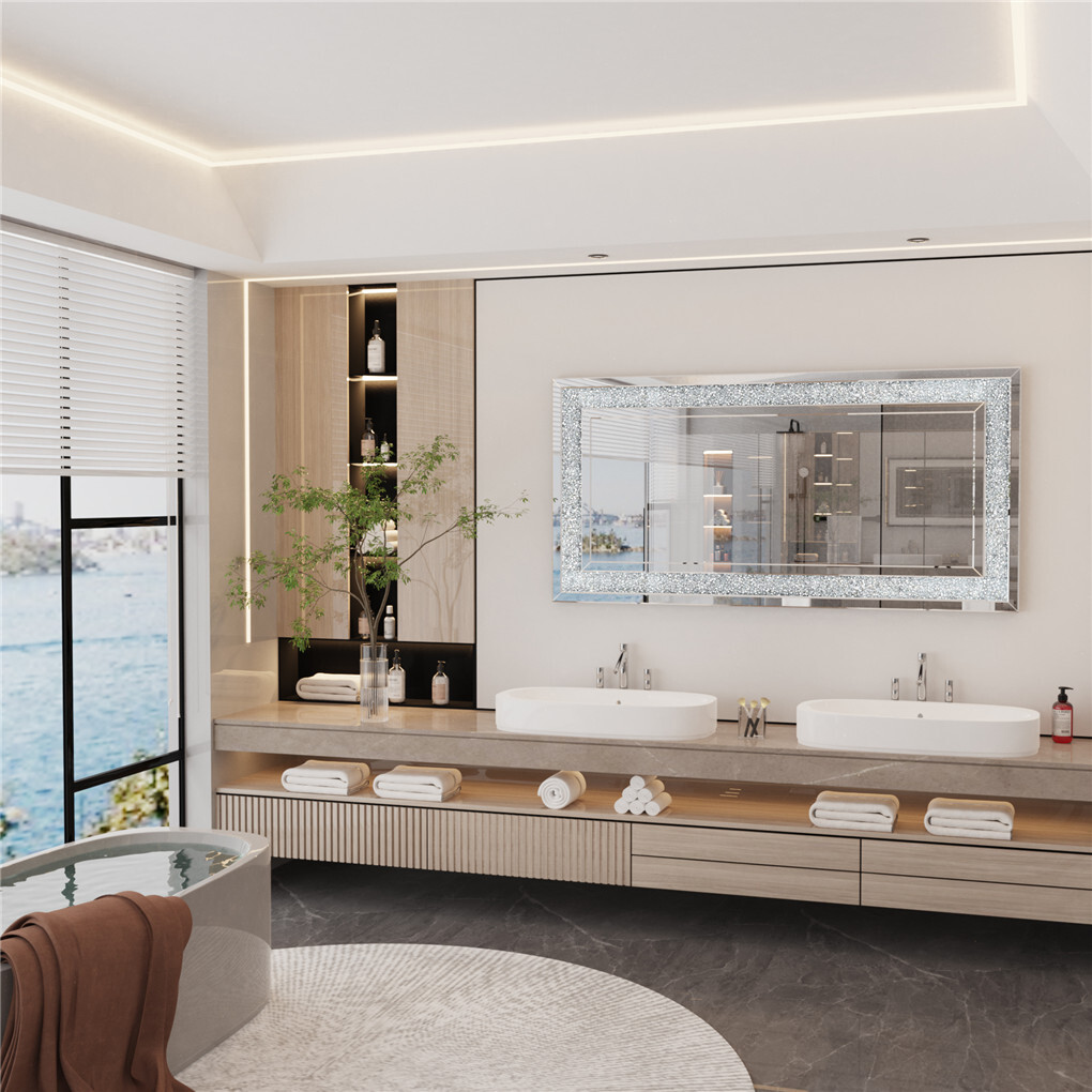 Huge Crystal Rhinestone Diamond Wall Mirror Wall Hang Frameless Vanity ...