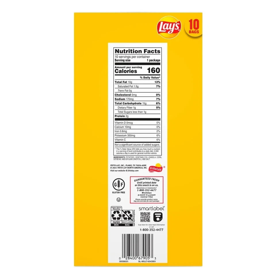 Lay's Classic Potato Snack Chips, 1 oz Bags, 10 Count Multipack | eBay