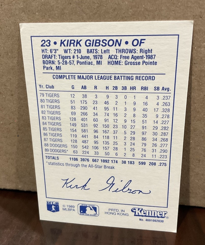 KIRK GIBSON 1990 KENNER STARTING LINEUP CARD - LOS ANGELES DODGERS | eBay
