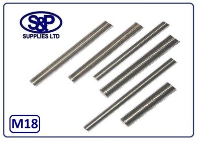 M18 / 18MM X 100MM TO 350MM A2 STAINLESS STEEL THREADED BAR STUDDING ...