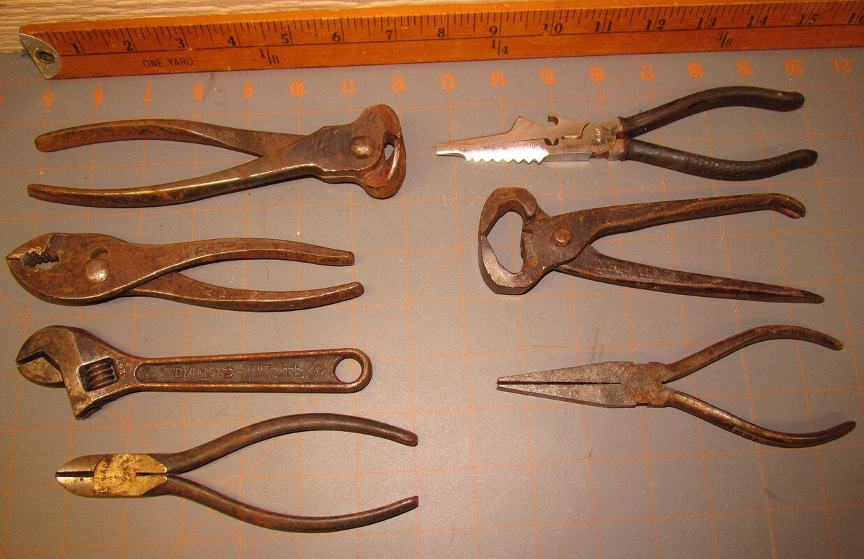 Lot Pliers Old Barn Tools Find Channelock Mitchell Diamond Heller ...