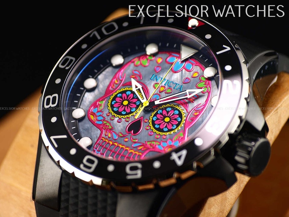 New Invicta Men's 50mm AVIATOR Dia De Los Muertos Quartz MOP Skull Dial ...