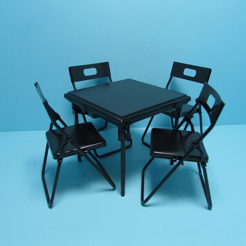 Dollhouse Miniature Folding Metal Card Table and 4 Folding Chairs T4247 ...