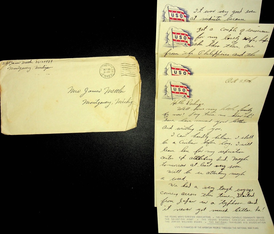 1945 THREE LETTERS WRITTEN ON USO & RED CROSS STATIONARY -E17-L | eBay