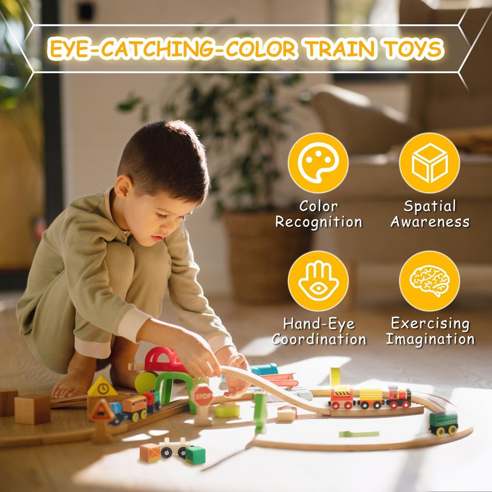 SainSmart Jr. Wooden Train Set 12 PCS - Train Toys with Storage Box ...