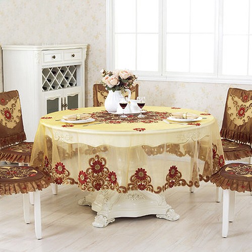 Vintage Brown Embroidered Round Table Cloth Topper Floral Tablecloth ...