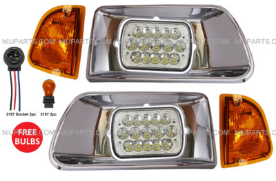 Kenworth T300 LED Headlight with Chrome Bezel & Turn Signal Corner Lamp ...