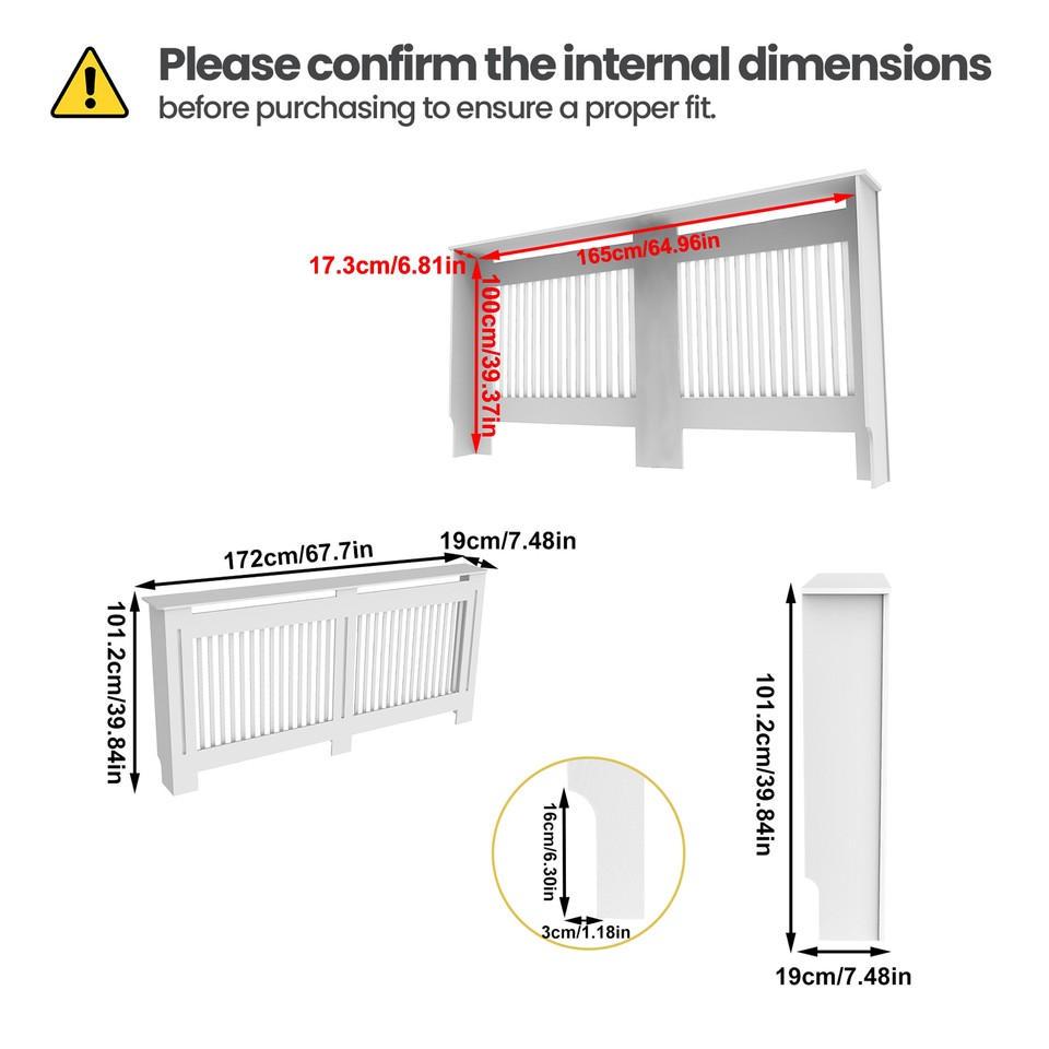 91/100cm Internal Radiator Cover MDF Modern Cabinet Slatted High ...