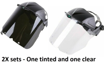 2X MSA V-Gard Hi-Impact Face Shield Fully Adjustable Headgear Tinted ...