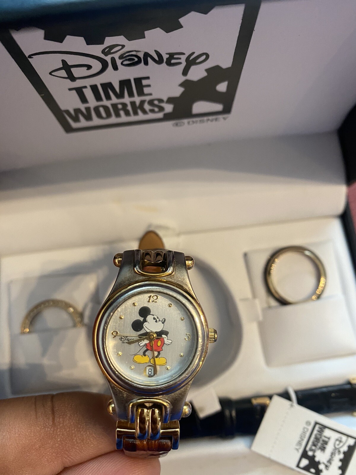 RARE Disney Time Works Mickey Gold Tone Watch With Ex… - Gem