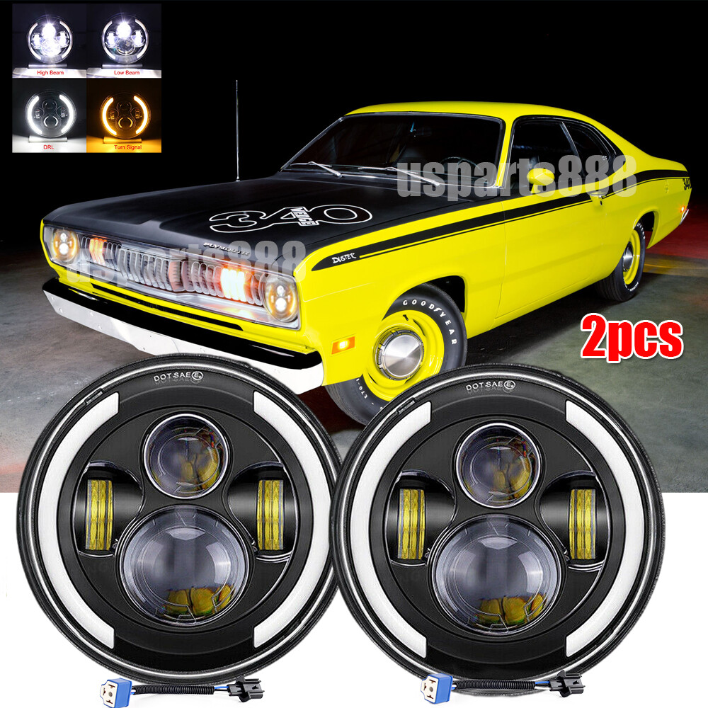 1970-1975 Plymouth Duster 340 Fit 7" Round LED Headlights Hi/Lo Beam ...