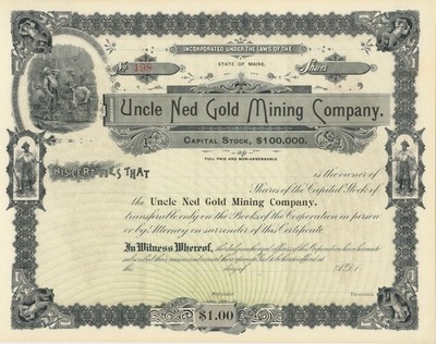 Uncle Ned Gold Mining Co. - Stock Certificate - Mining Stocks | eBay