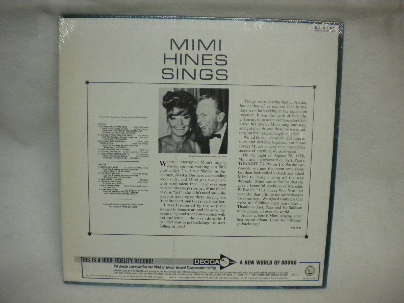 MIMI HINES SINGS 33 RPM LP DECCA RECORDS ALL ORIGINAL VINYL AND COVER ...